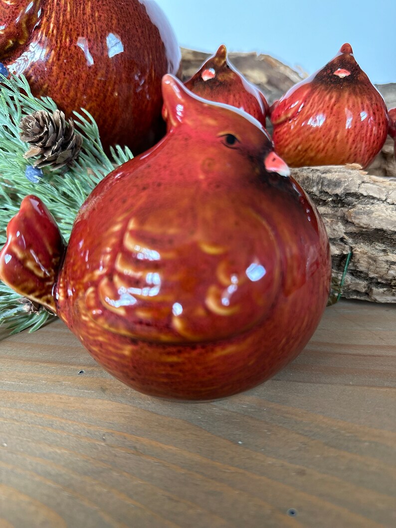 Vintage Red Cardinal Figurines/chubby Red Glazed Cardinals - Etsy