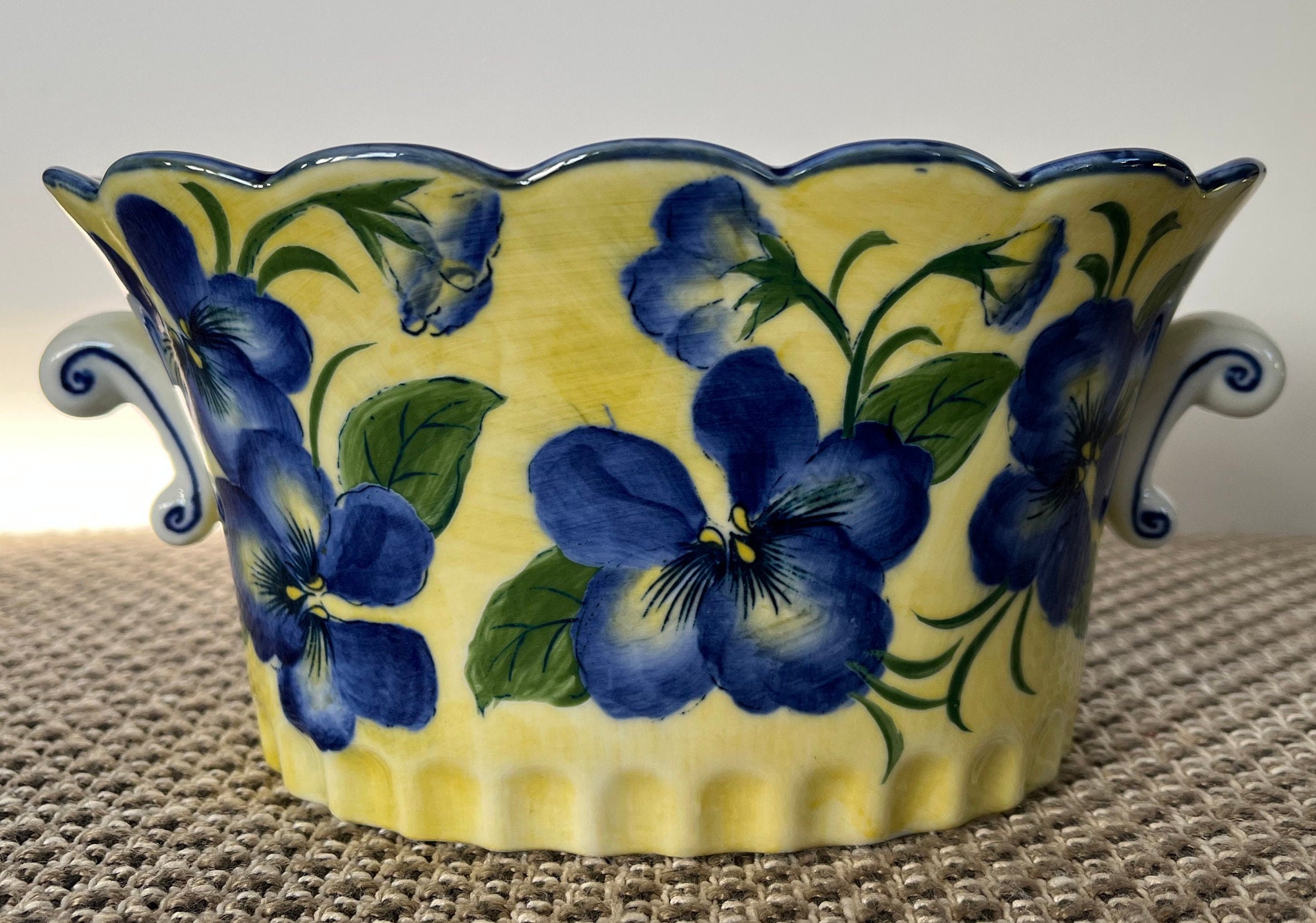 Gorgeous Sunny Yellow and Cobalt Blue Floral Cachepot Andrea by Sadek ...