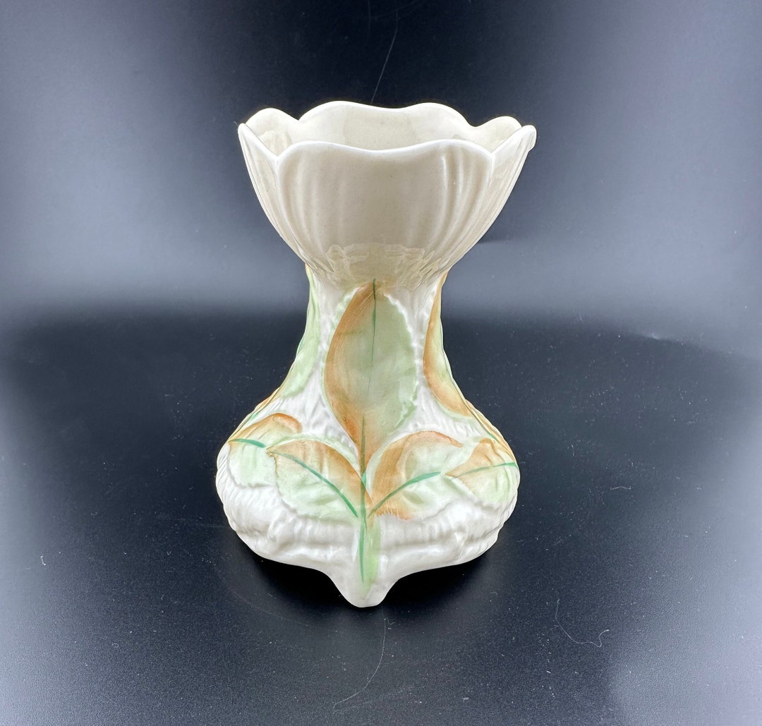 Vintage Belleek Green and Brown Leaf Porcelain Vase/candle Holder, Made ...