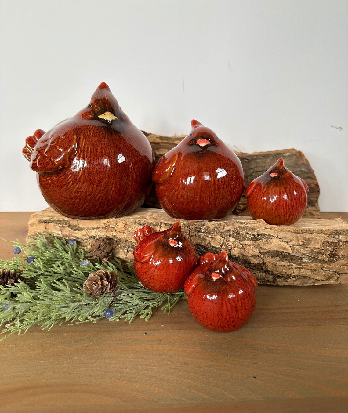 Vintage Red Cardinal Figurines/chubby Red Glazed Cardinals - Etsy