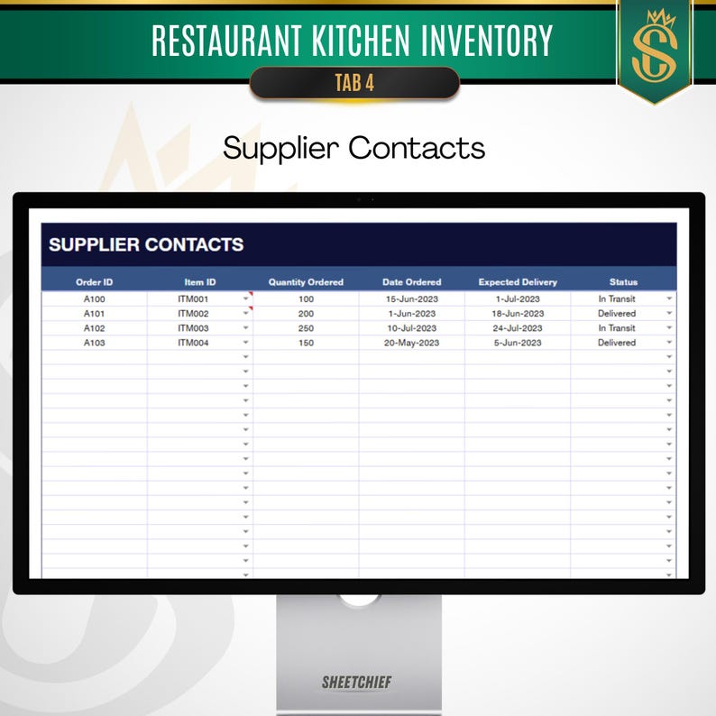 Restaurant Kitchen Inventory Template, Editable Google Sheets, Digital ...
