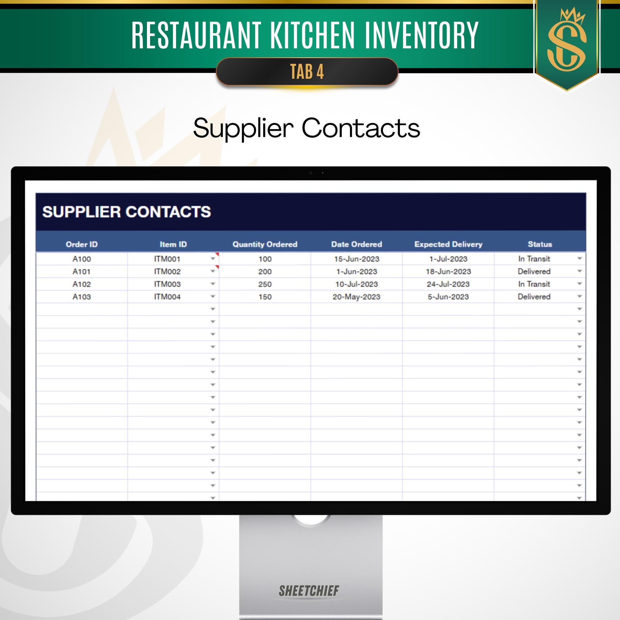 Restaurant Kitchen Inventory Template, Editable Google Sheets, Digital ...