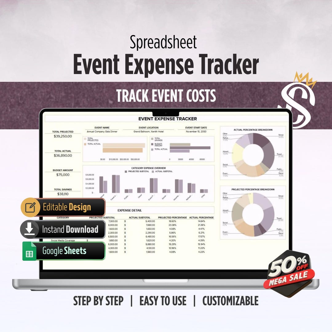 Event Expense Tracker | Google Sheets Budget Template | Party and ...