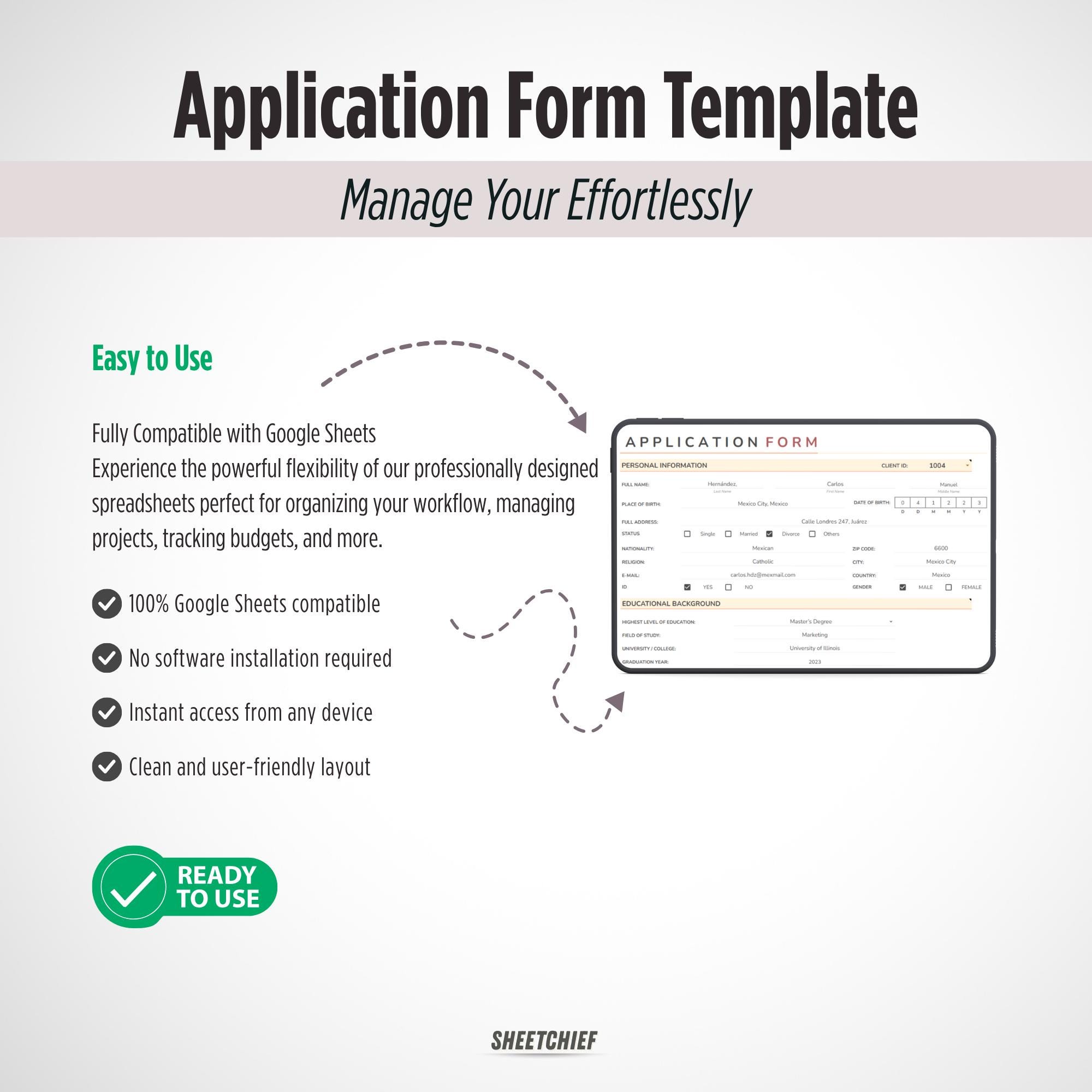 Application Form Template | Google Sheets Registration Tracker ...