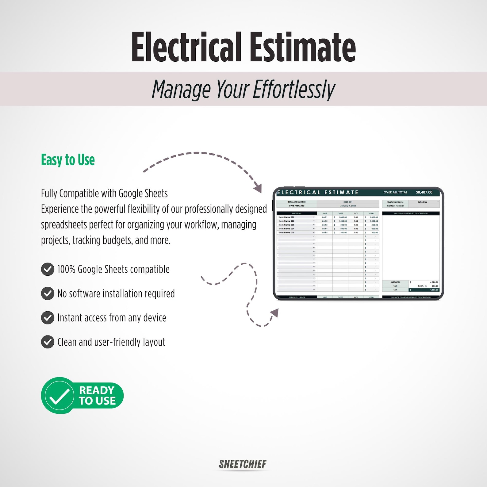 Electrical Estimate Template | Google Sheets | Project Cost Calculator ...