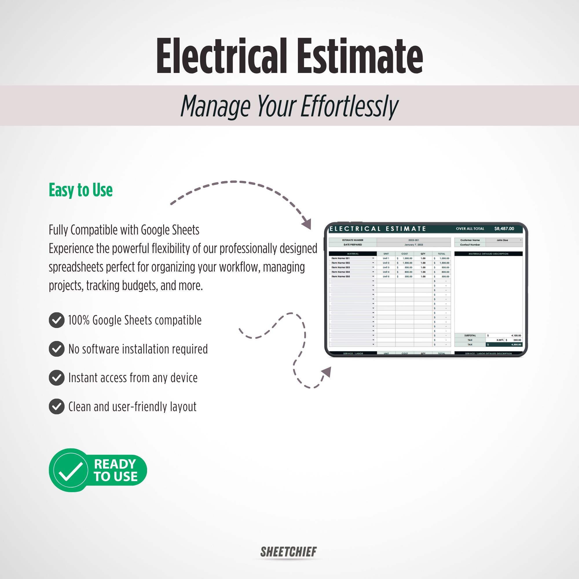 Electrical Estimate Template | Google Sheets | Project Cost Calculator ...