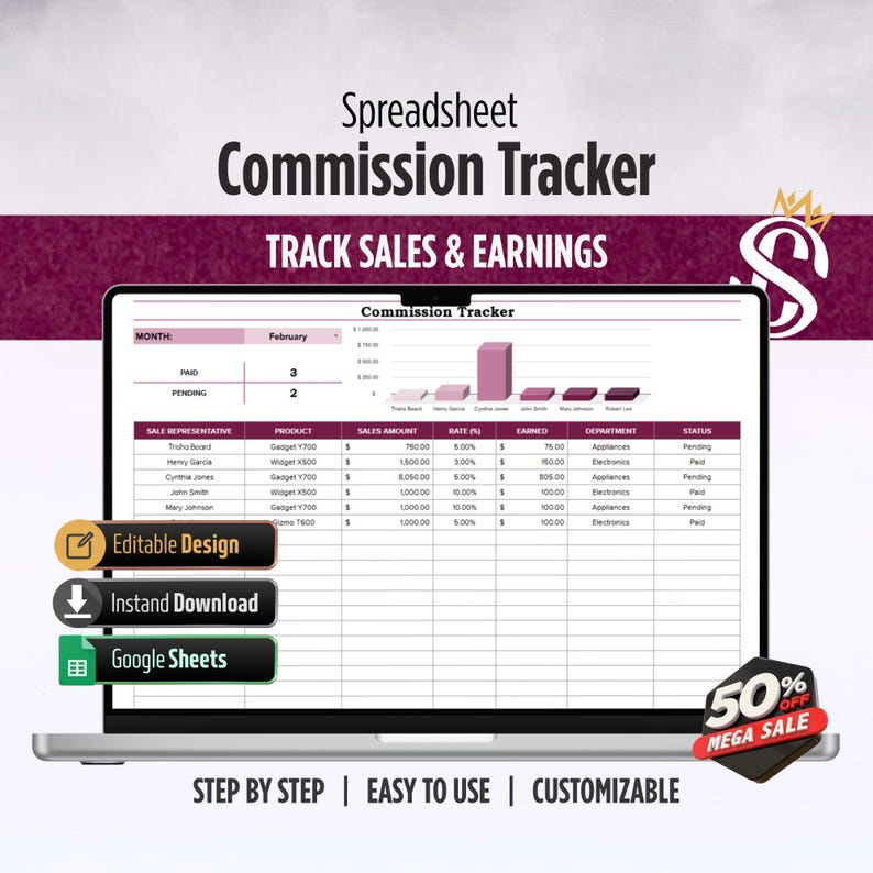 Commission Tracker | Google Sheets | Sales and Earnings Log for ...