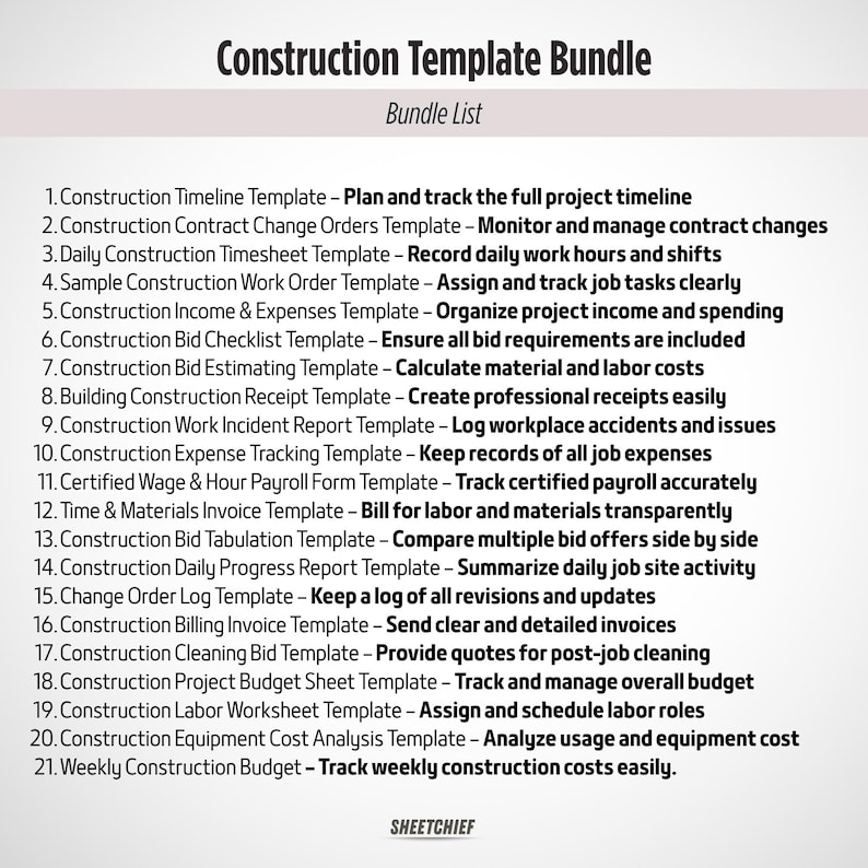 Construction Template Bundle 20+ | Google Sheets | Essential Tools for ...