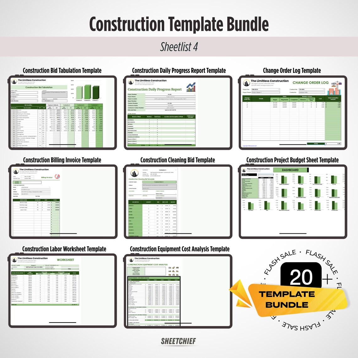 Construction Template Bundle 20+ | Google Sheets | Essential Tools for ...