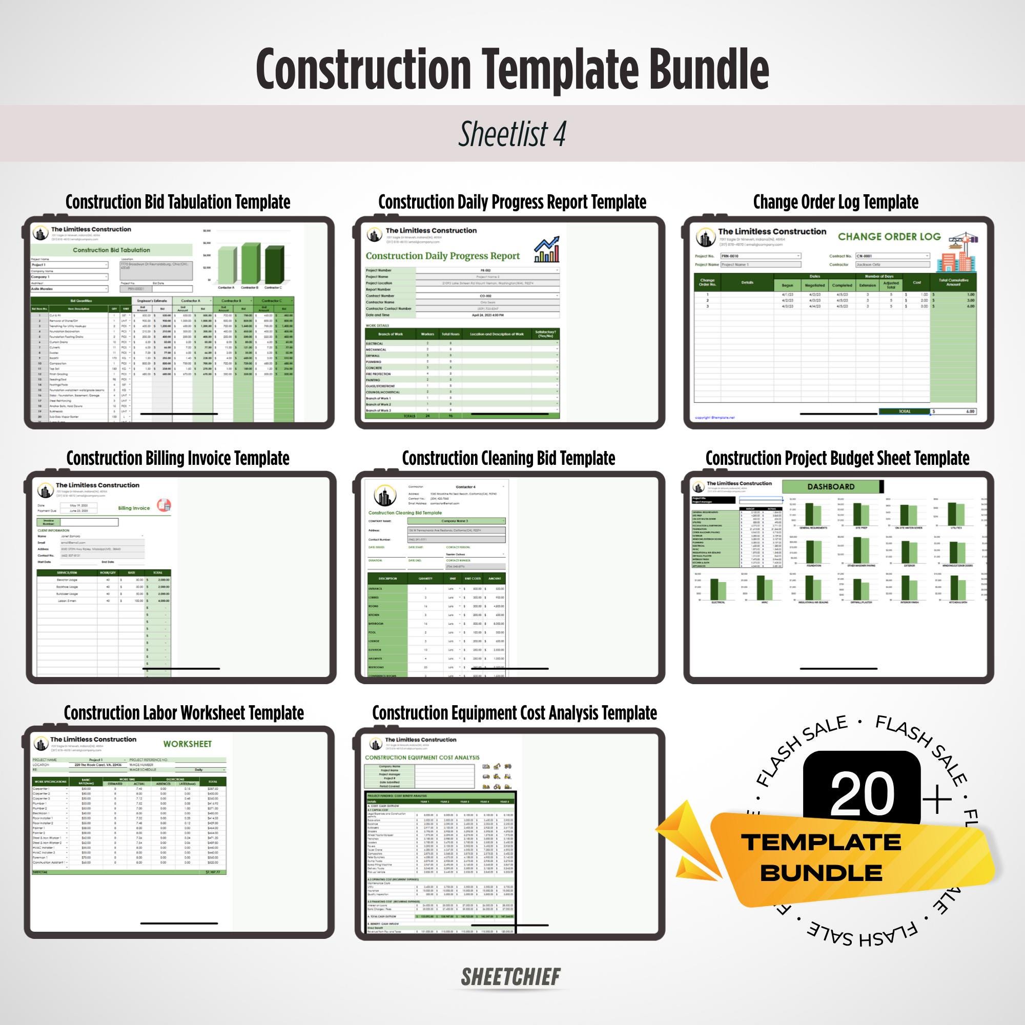 Construction Template Bundle 20+ | Google Sheets | Essential Tools for ...