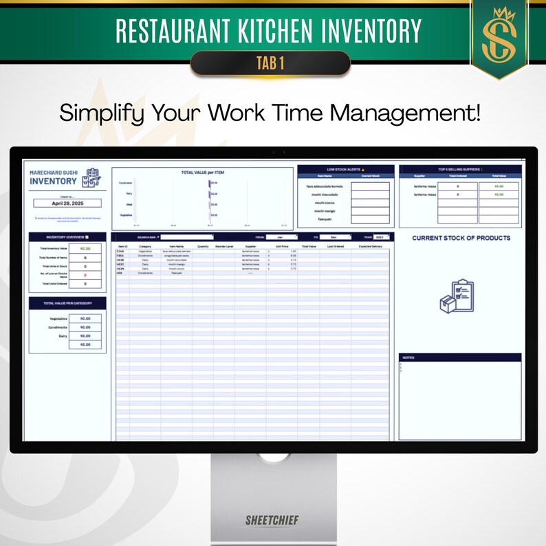 Restaurant Kitchen Inventory Template, Editable Google Sheets, Digital ...