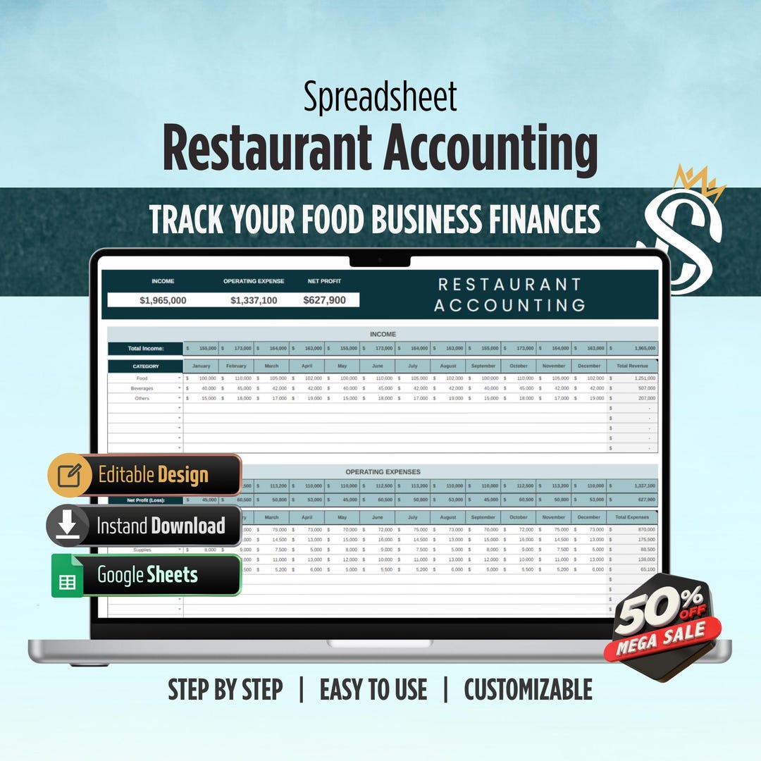 Restaurant Accounting Template | Google Sheets | Income and Expense ...
