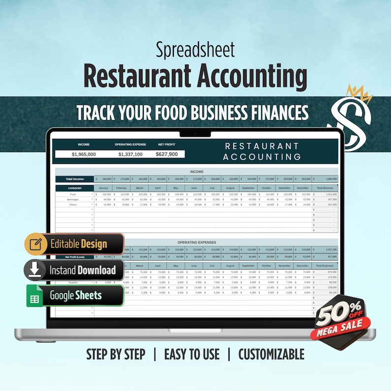 Restaurant Accounting Template | Google Sheets | Income and Expense ...