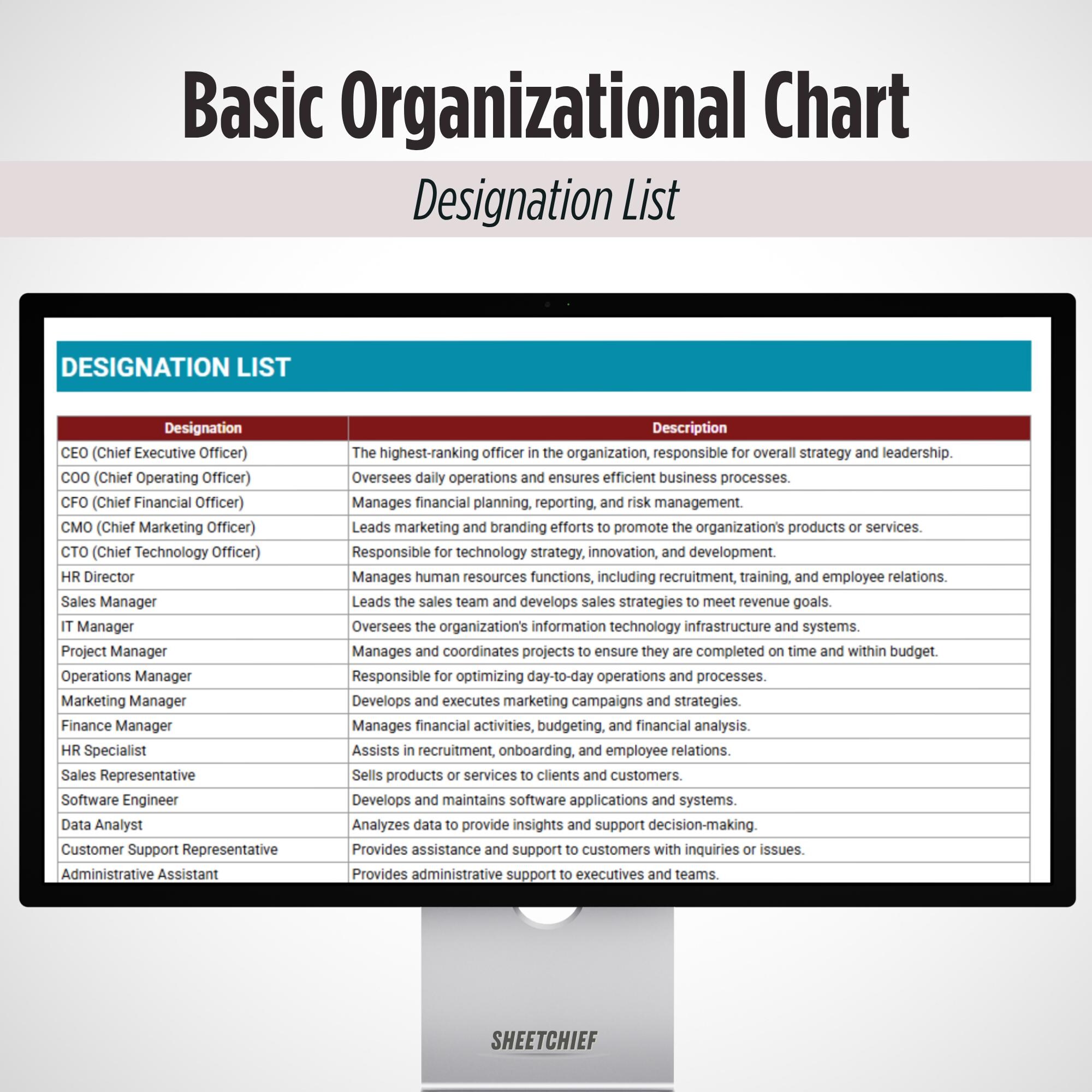 Basic Organizational Chart Google Sheets | Company Structure Template ...