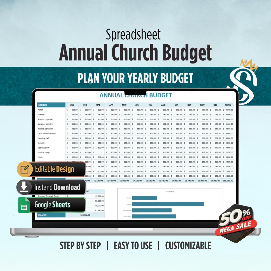 Annual Church Budget Google Sheets | Church Financial Planner and ...