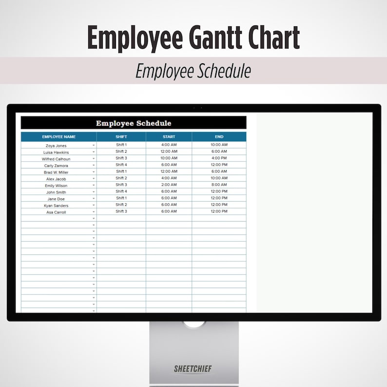 Employee Schedule Gantt Chart | Editable Google Sheets Template | Staff ...