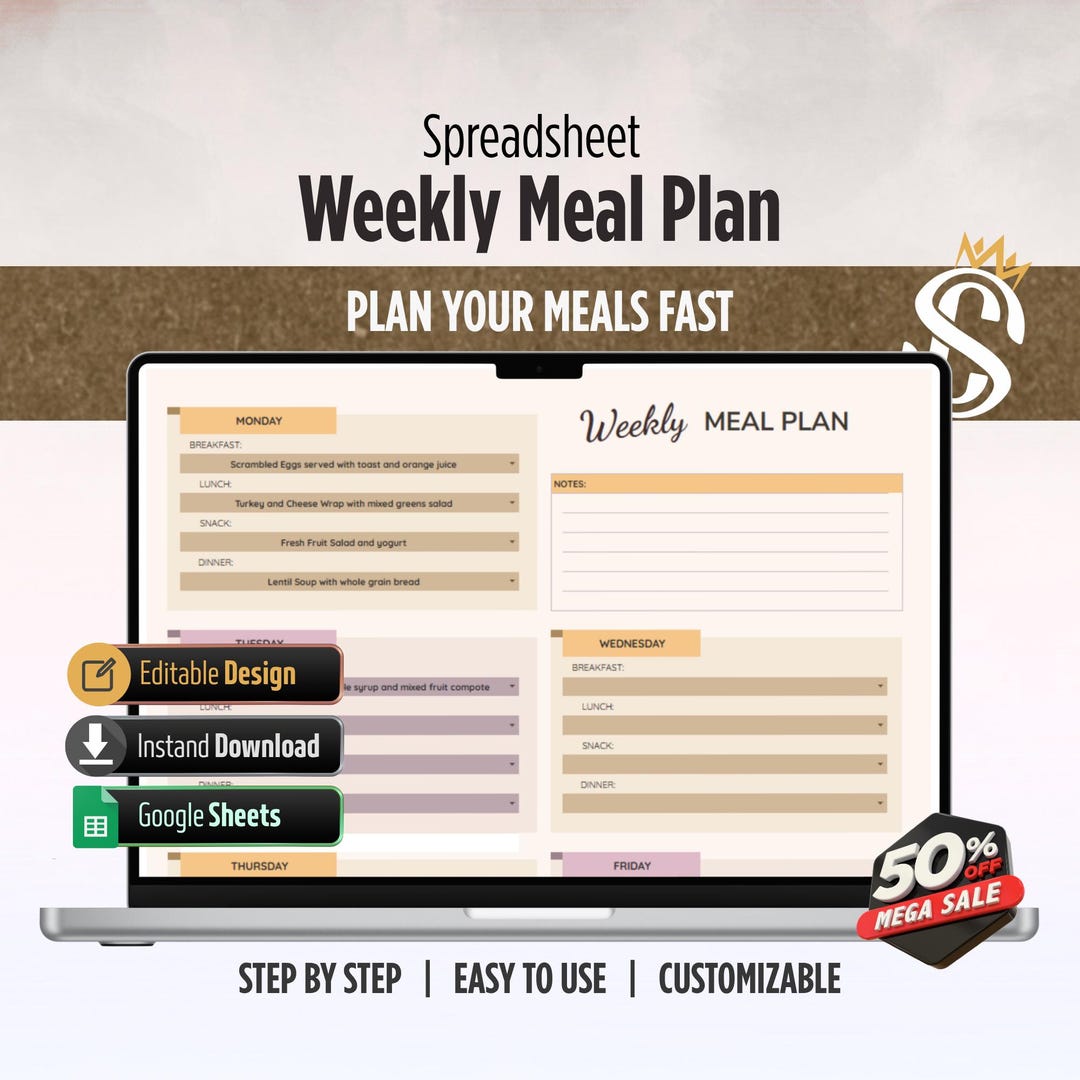 Weekly Meal Plan Google Sheets | Meal Planning Template for Families ...