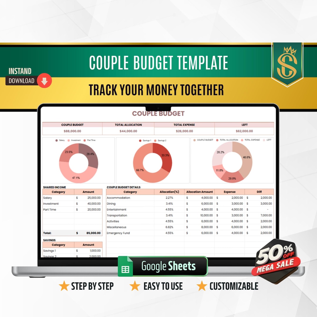 Couple Budget Template – Digital Download, Editable Google Sheets for ...