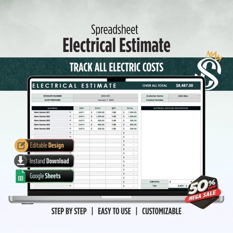 Electrical Estimate Template | Google Sheets | Project Cost Calculator ...