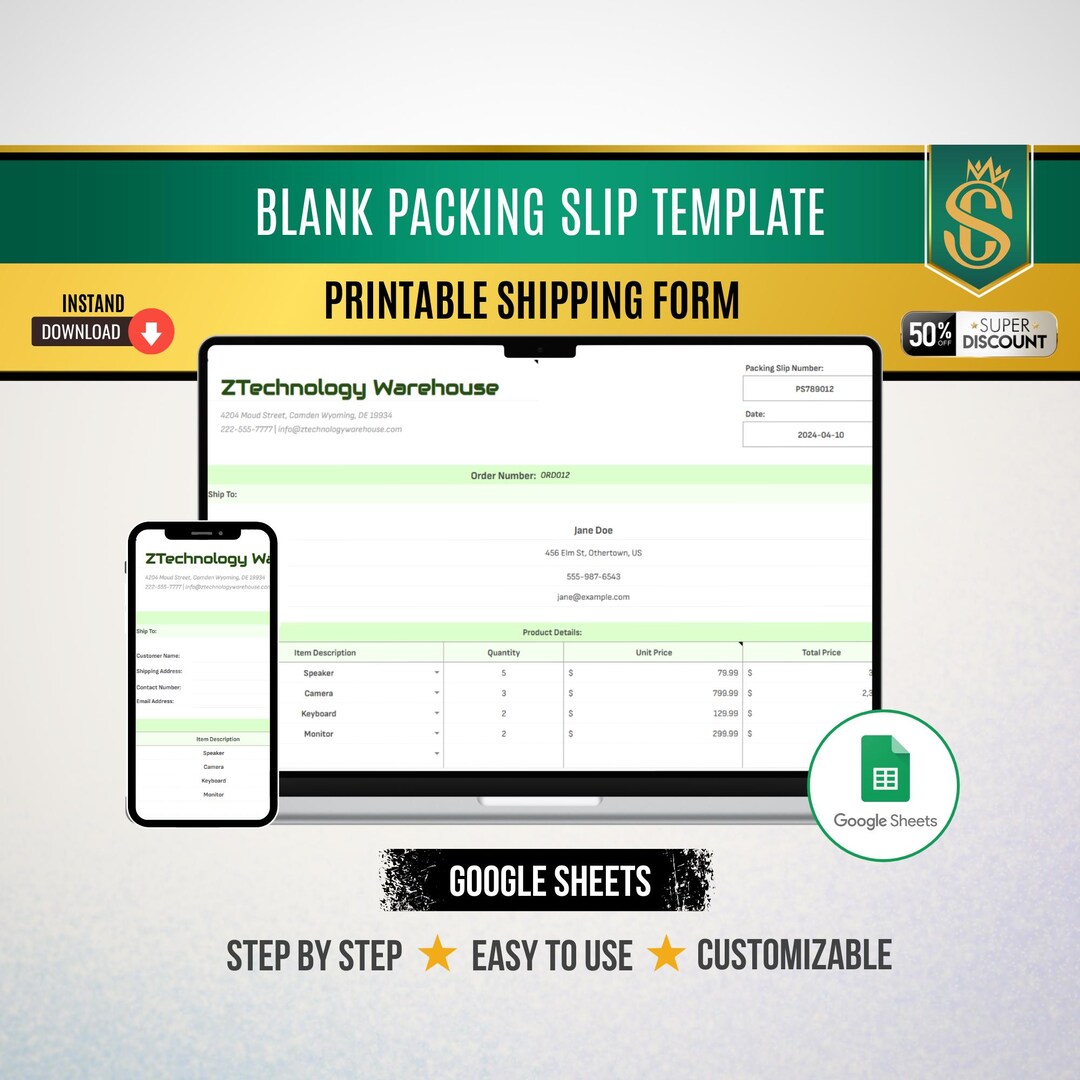 Blank Packing Slip Template, Printable Shipping Form for Small Business ...
