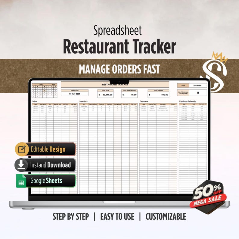 Restaurant Tracker Template | Google Sheets | Sales and Expense Tracker ...