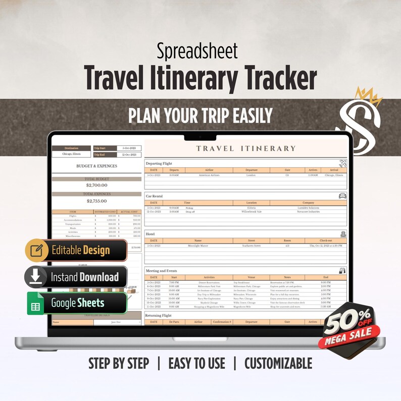 Travel Itinerary Tracker | Google Sheets Vacation Planner | Trip ...