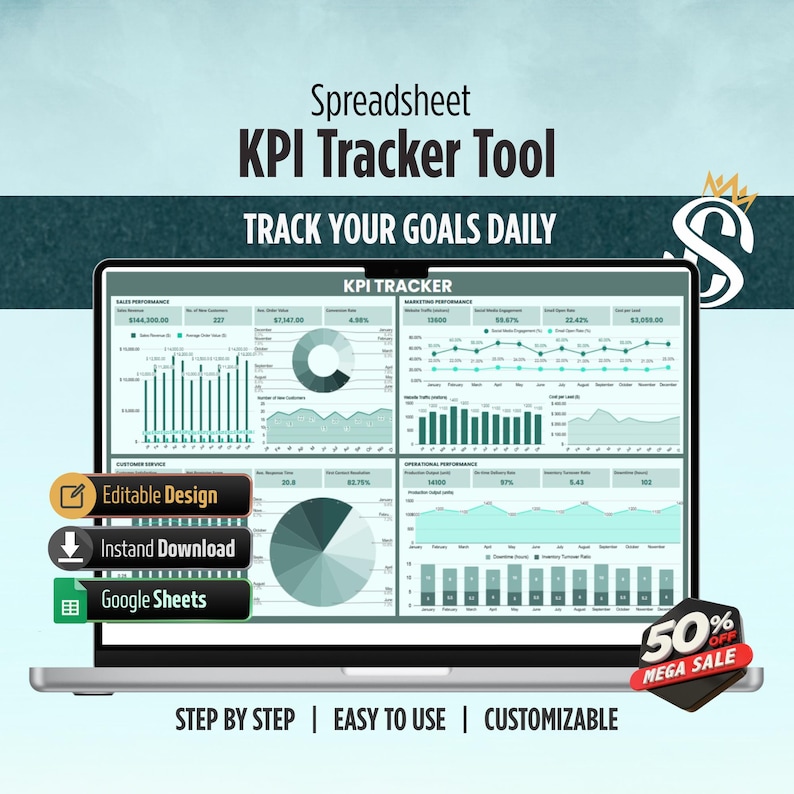 KPI Tracker Template Google Sheets | Editable Business Dashboard ...