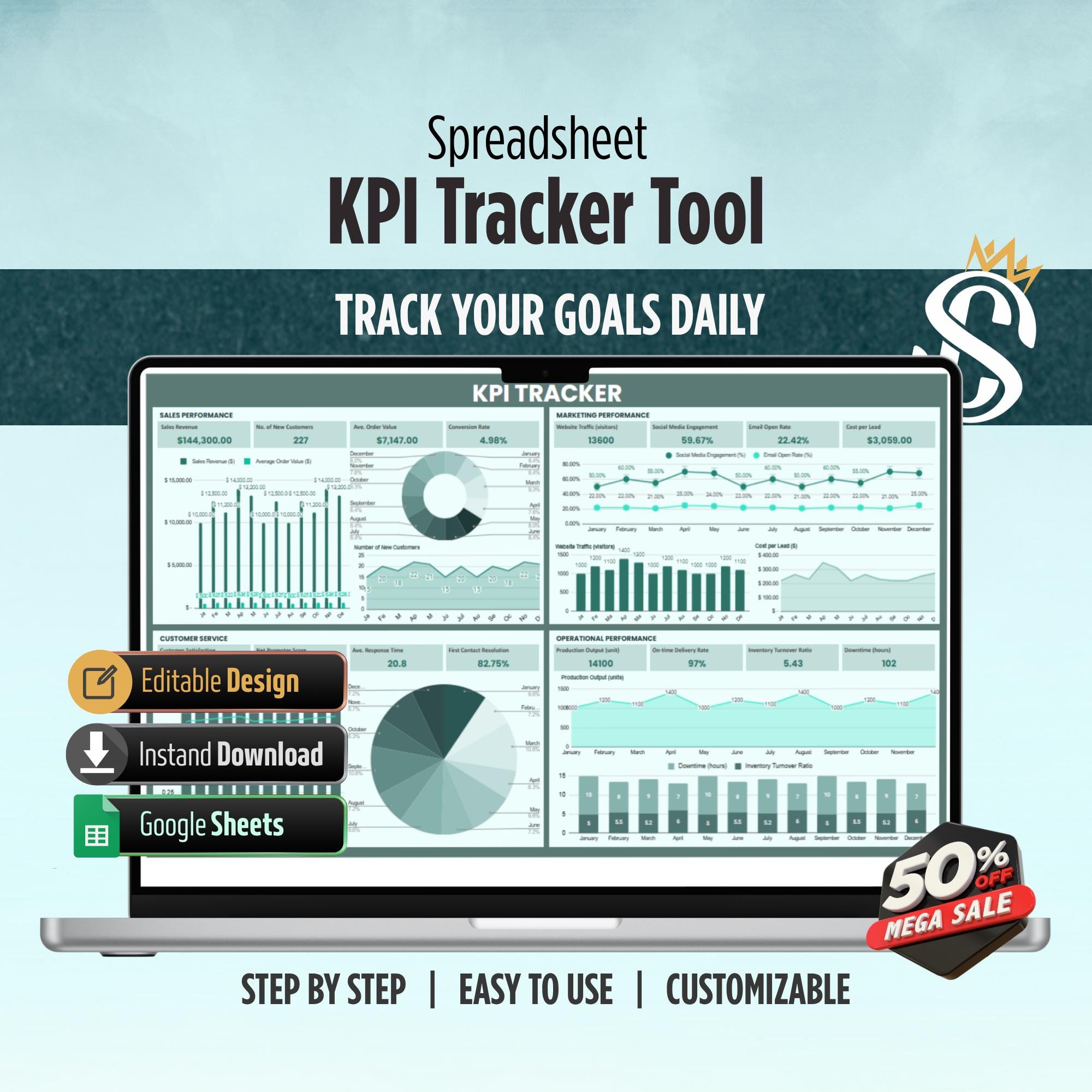 KPI Dashboard Spreadsheet | OKR Tracker & Business Metrics Template ...
