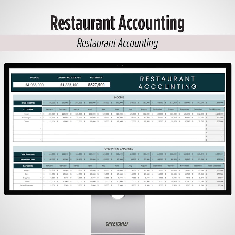 Restaurant Accounting Template | Google Sheets | Income and Expense ...