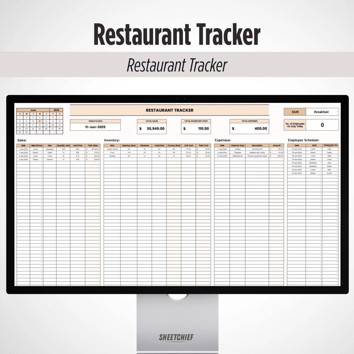 Restaurant Tracker Template | Google Sheets | Sales and Expense Tracker ...