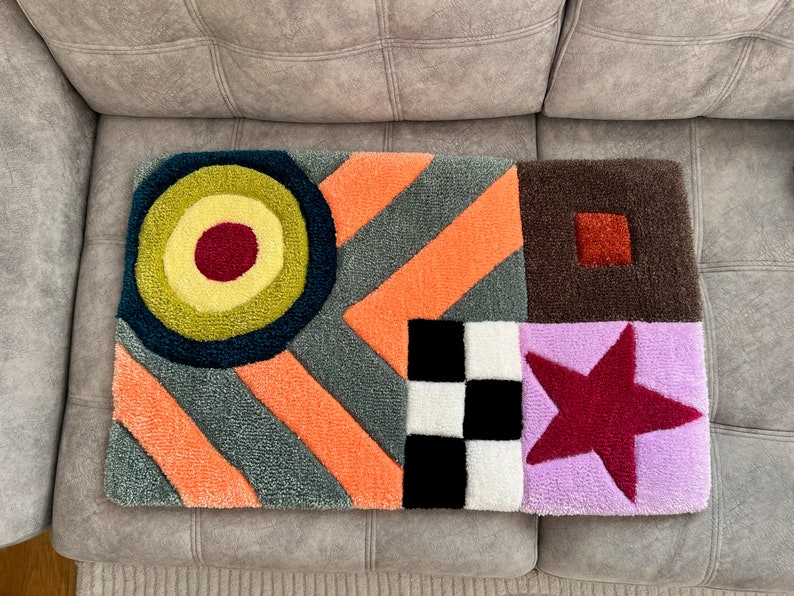 Rainbow Delight Rug Hand Tufted Rug Colorful Tufted Rug %100 Handmade ...