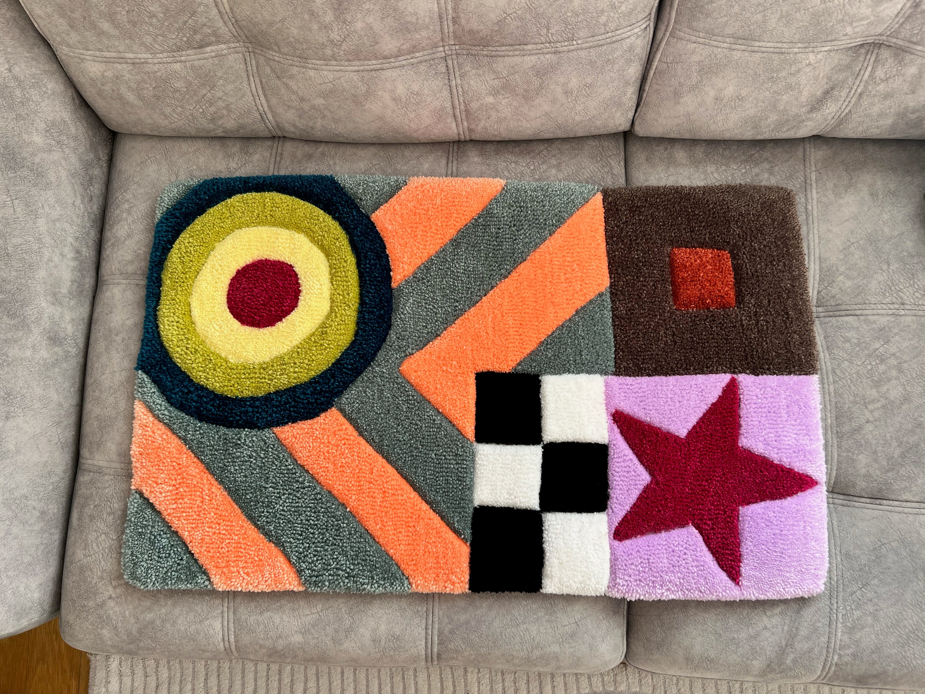 Rainbow Delight Rug Hand Tufted Rug Colorful Tufted Rug %100 Handmade ...