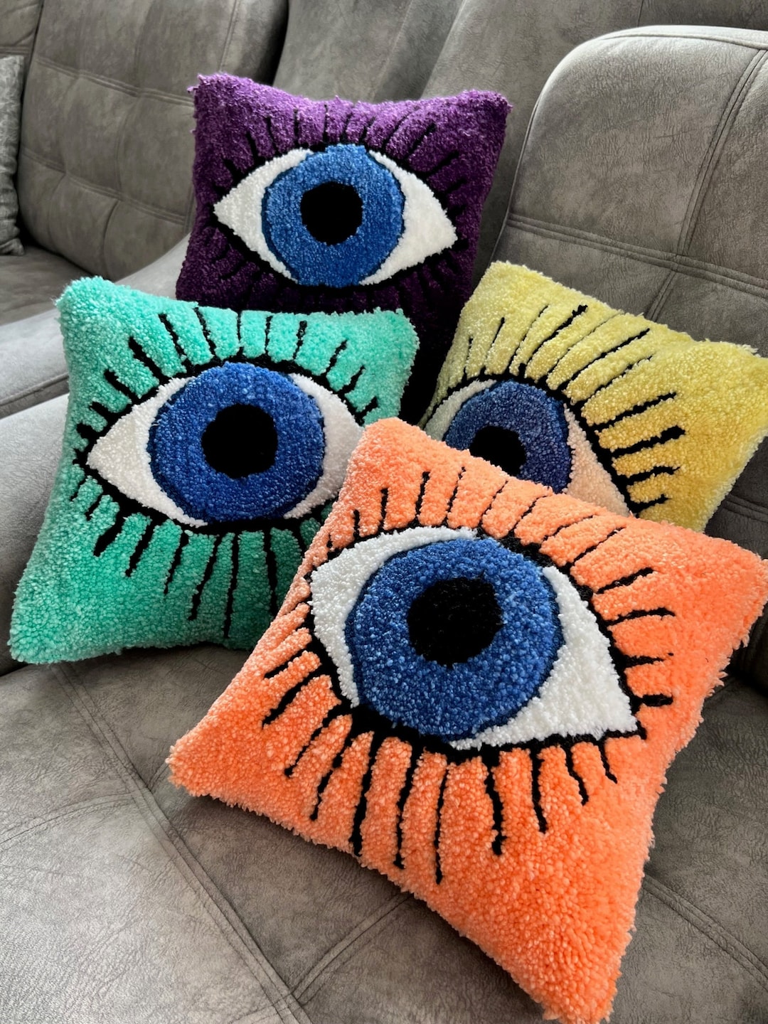 The Colorful Evil EYE Tufted Pillow - Hand Tufted Eye Pillow ...