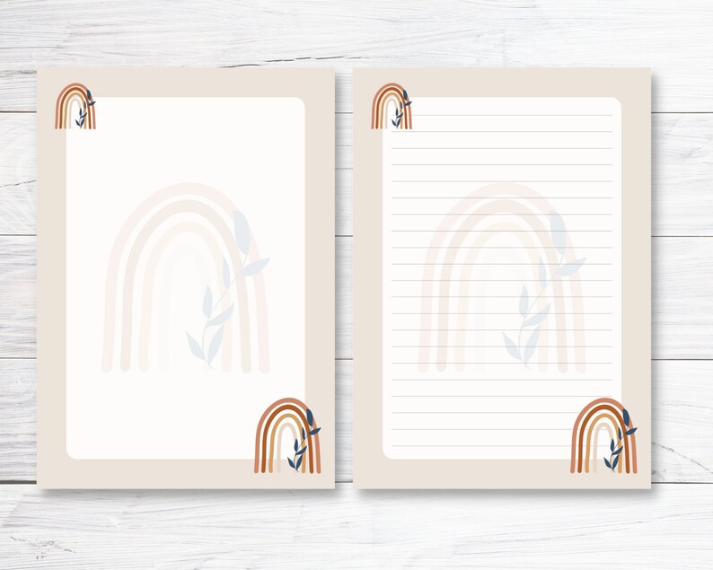 Boho Rainbow Letter Writing Paper Printable, Rainbow Digital Letter ...