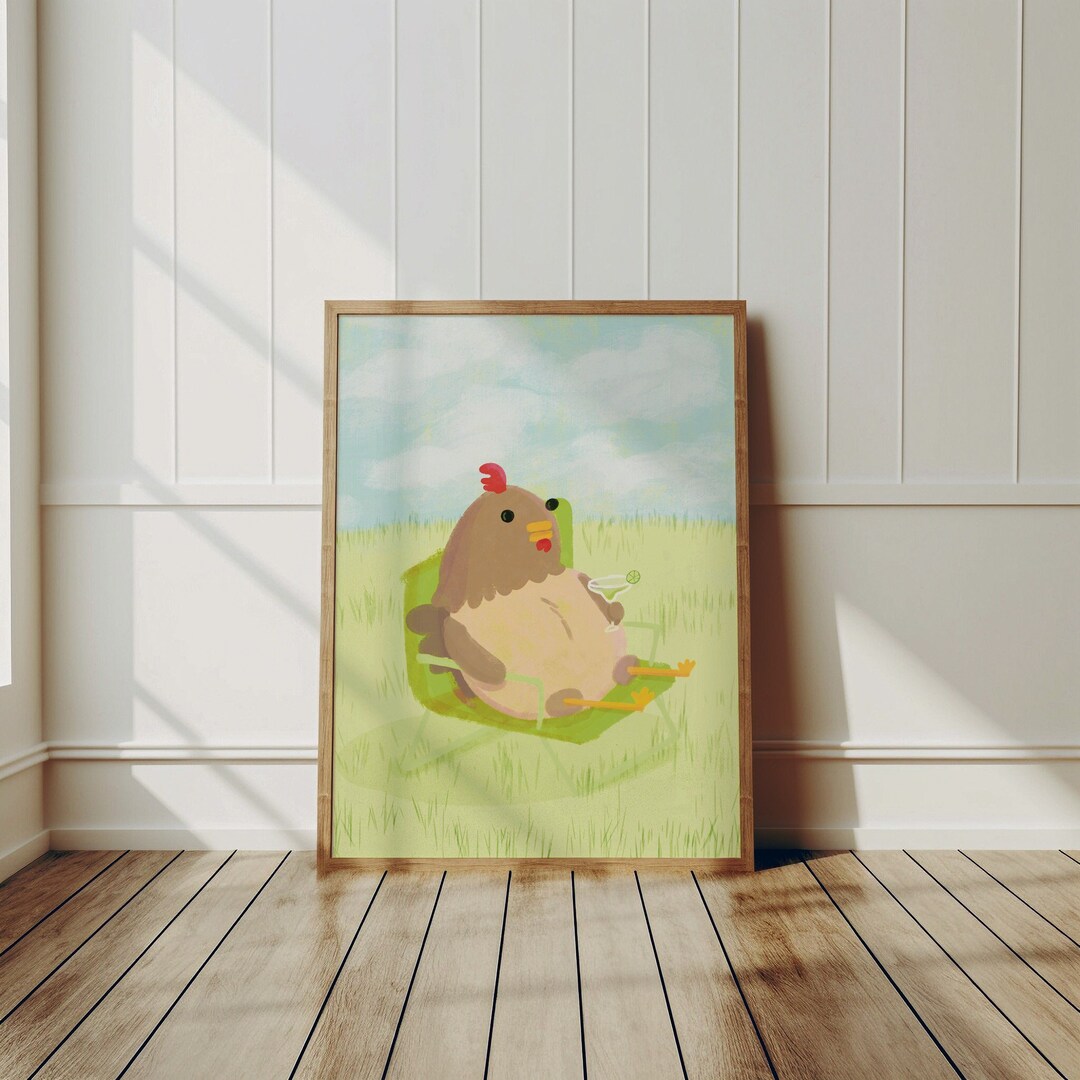 Funny Chicken Wall Art Print Kitchen Wall Art Happy Hour Wall Art ...