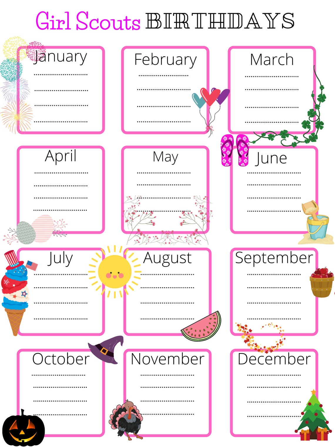 Girls Scouts Birthday Girl Scouts Chart Girl Scouts Daisy - Etsy