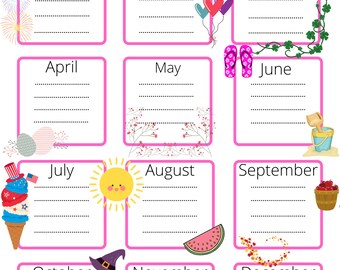 Troop Birthday Calendar Girl Scouts Fillable Customize Edit - Etsy