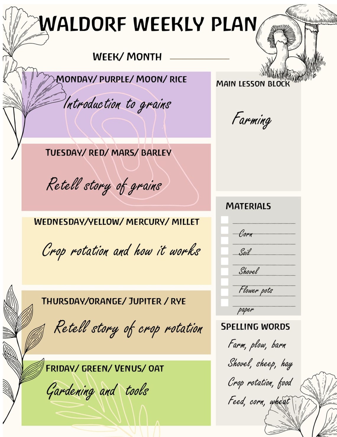 Waldorf School Day Planner School Homeschool Daily Planning - Etsy