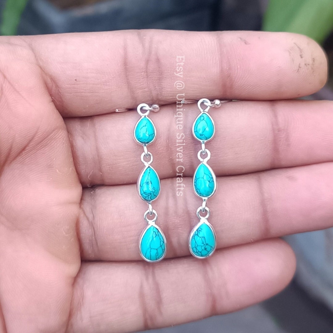 Natural Turquoise Earrings, 925 Sterling Silver Earrings, Sleeping ...