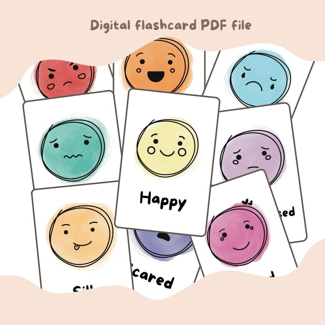Digital Set of 18 Colour Emotion Flashcards, Feelings, Kids Mental ...