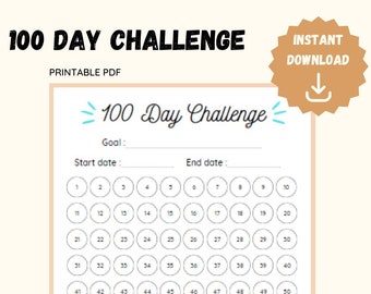 Printable 100 Day Habit Tracker 100 Days Challenge Minimal - Etsy