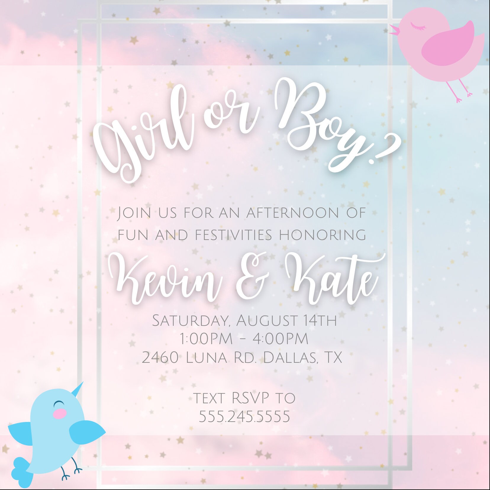 Editable Gender Reveal Invitation - Cotton Candy Clouds - Etsy