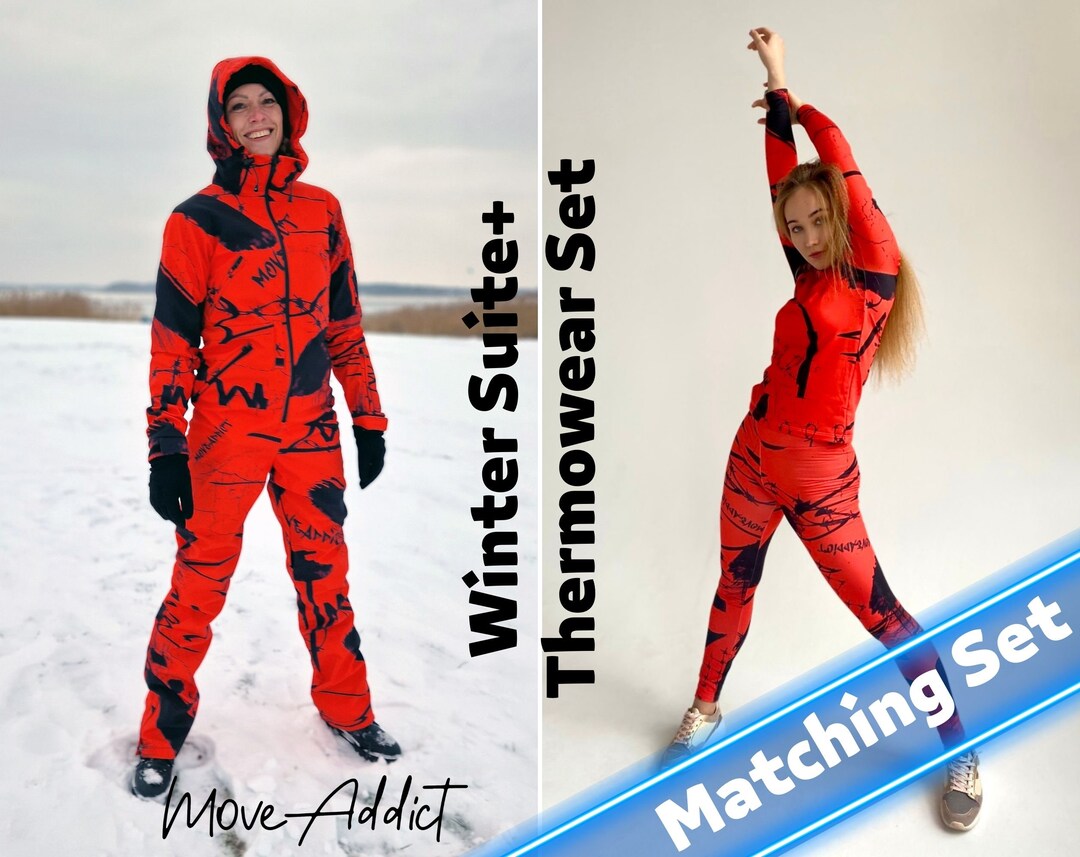 SET: Red Winter Ski Jumpsuit, Snowboard Clothes, Snowboard Suit, Skiing ...
