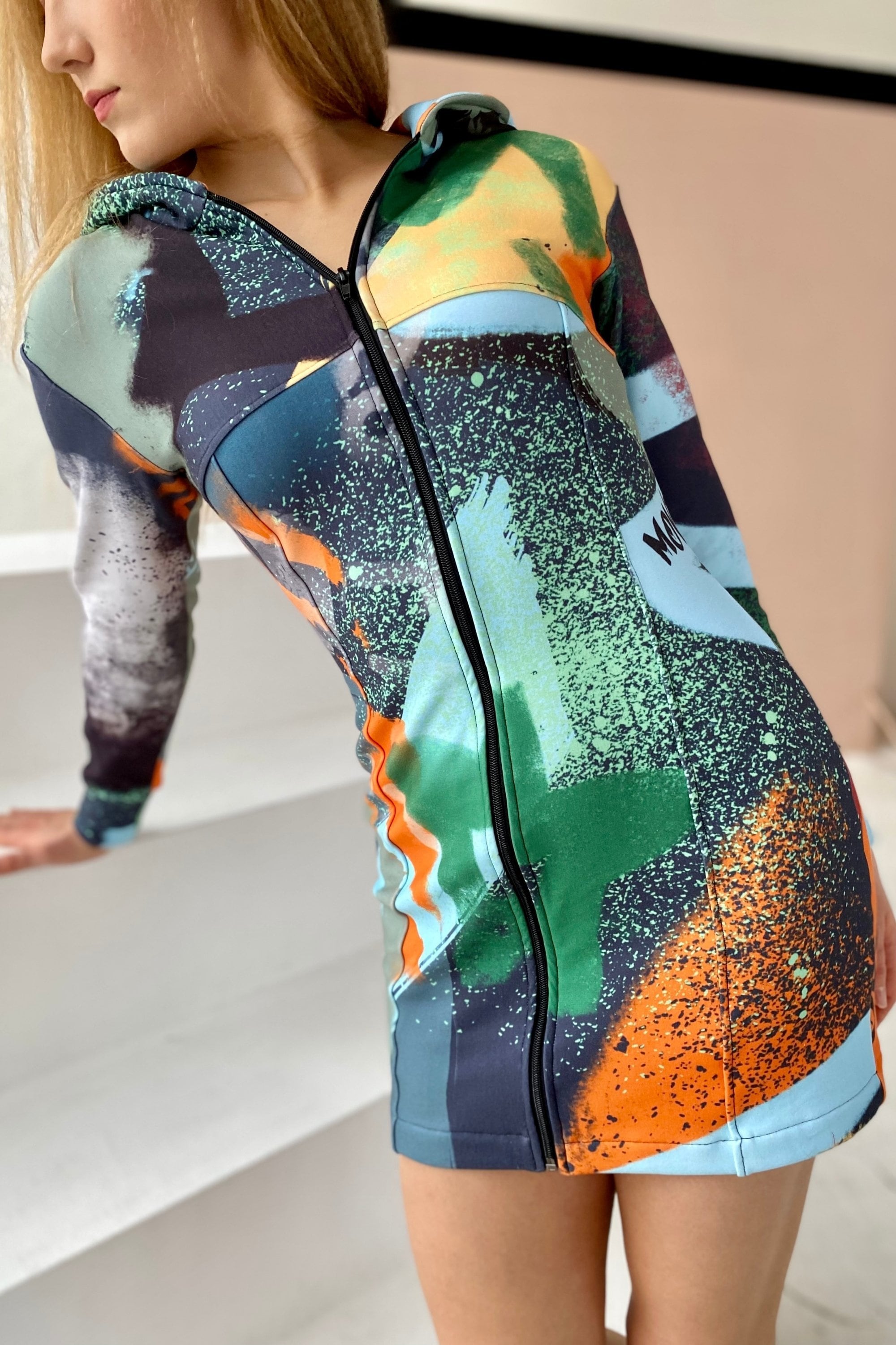 Orange Hooded Dress, Bodycon Dress, Women Sport Dress, Sport Jacket ...