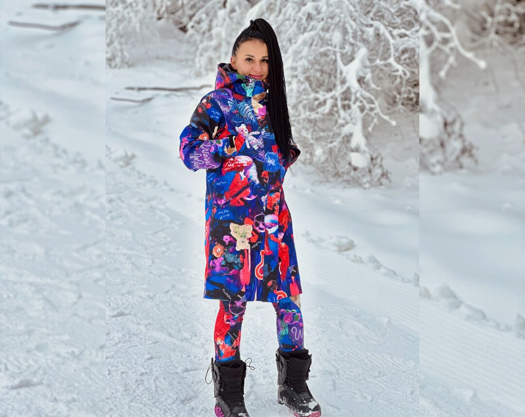 Colorful Purple Print Waterproof Coat, Winter Jacket, Colorful Parka ...