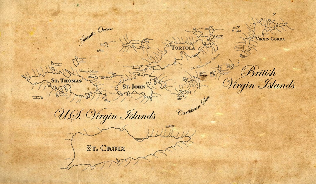 US Virgin Islands + British VI Vintage Map Vector Laser Engrave - Etsy