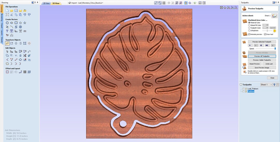 Monstera Leaf Citrus Board CNC Vectric File + Instructions - Etsy