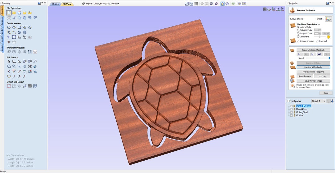 CNC Sea Turtle Citrus Board Vectric + Vector File + CNC Instructions ...
