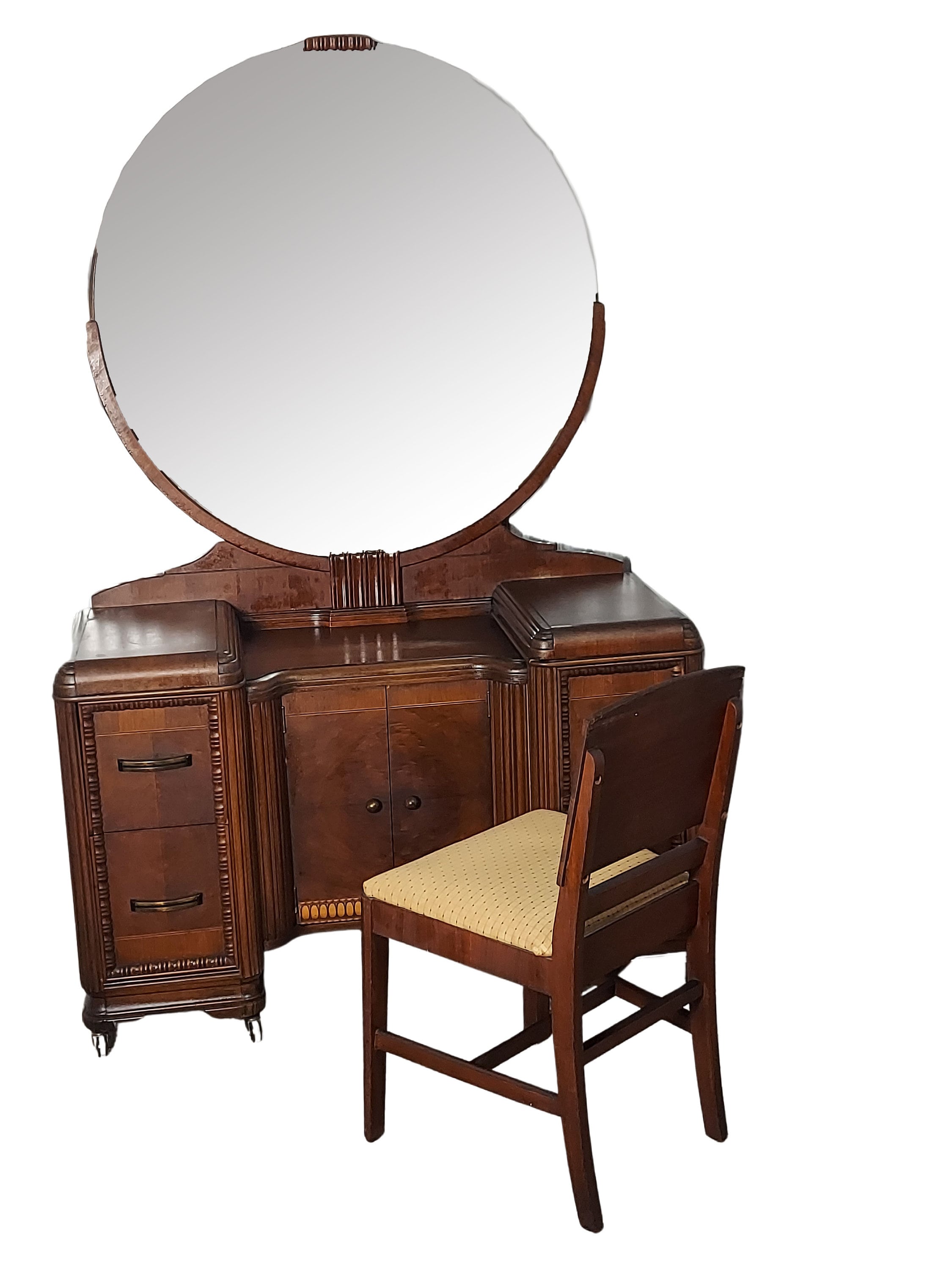 Antique Vanity With Round Mirror