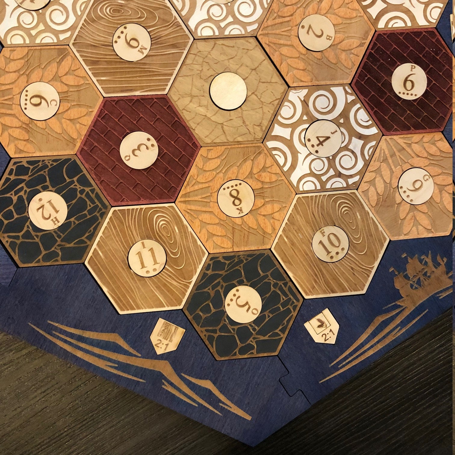 Blue Stained Wood Game Board With Custom Laser Etched Terrain - Etsy